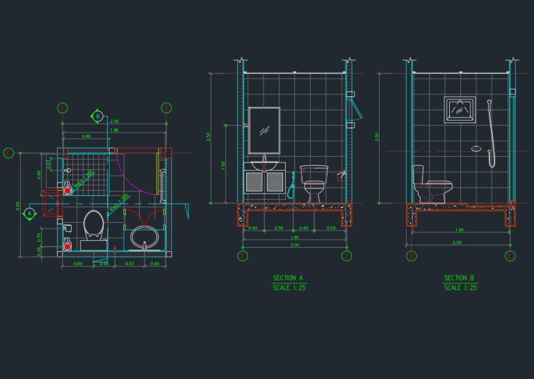 Bathroom Ideas 2x2m: AutoCAD DWG Blocks for Layout & Fixtures