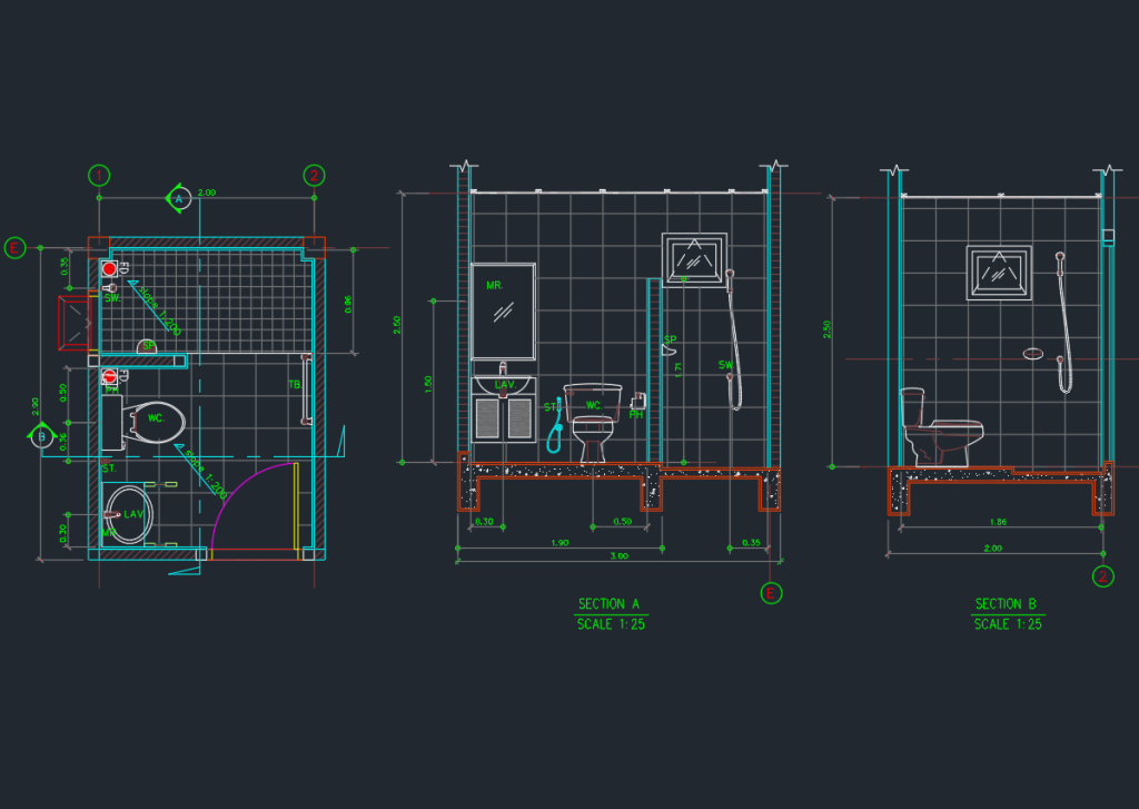 Bathroom Ideas 3x2m DWG: Free CAD Blocks & AutoCAD Drawings