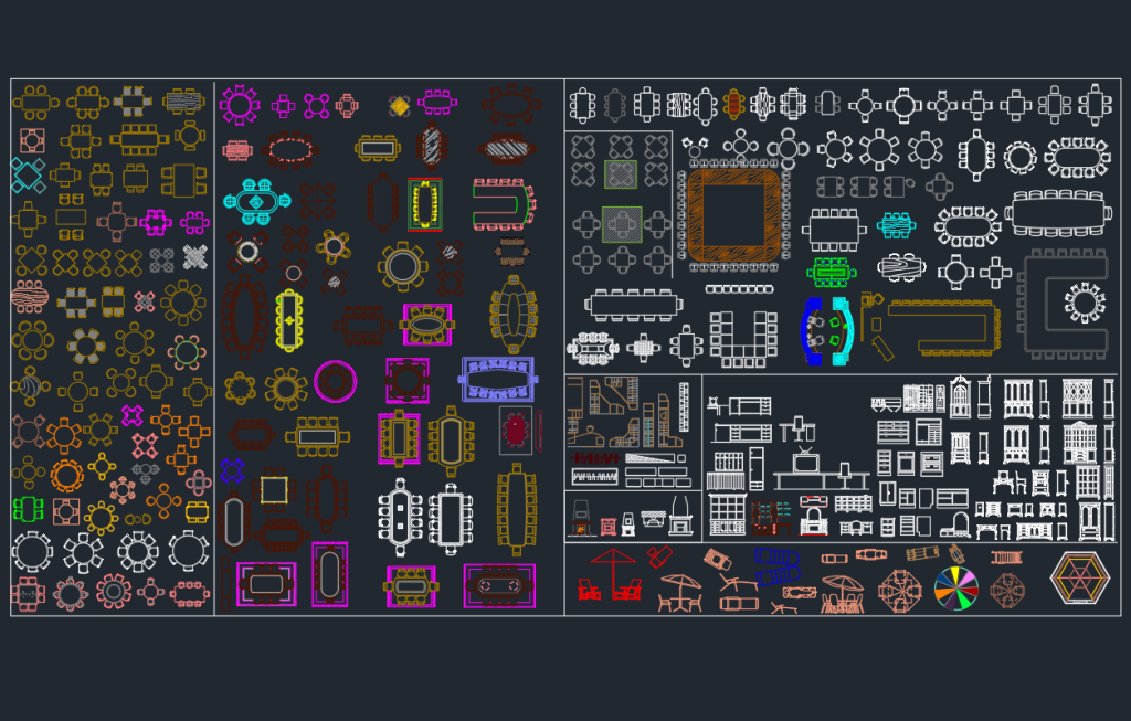 Dining Room Furniture Sets DWG: Free AutoCAD Blocks Download