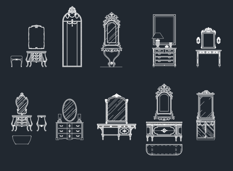 Dressers with Mirrors CAD Block – Free DWG Download for AutoCAD